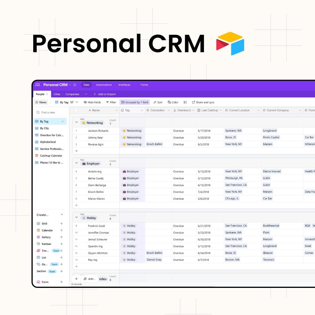 Personal CRM Template for Airtable | Contact Manager to Grow & Organize ...
