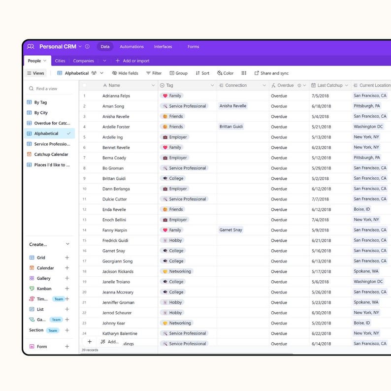 Personal CRM Template for Airtable | Contact Manager to Grow & Organize ...