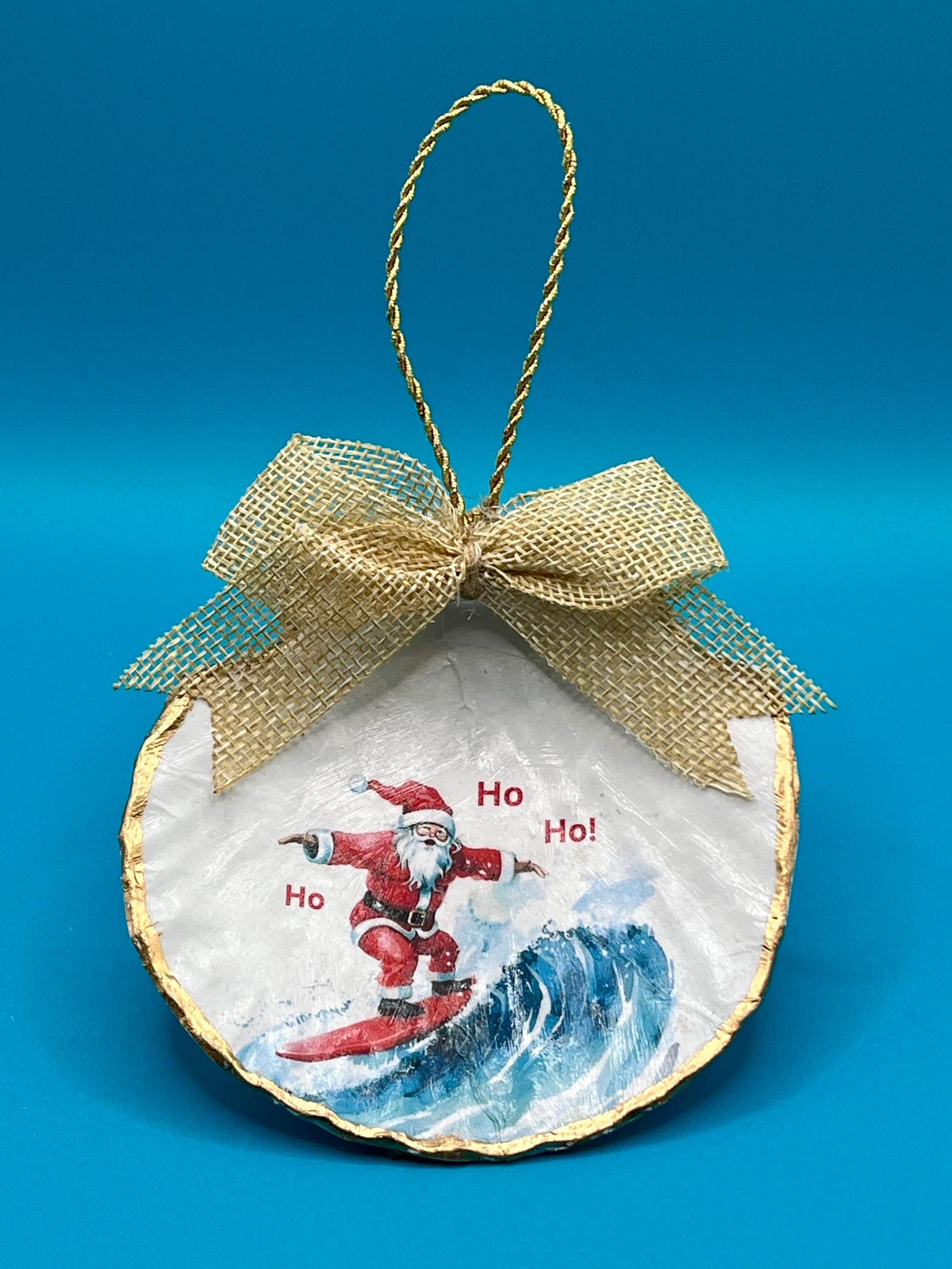 Natural Seashell Christmas Ornament, Santa Themed Handmade Ornament ...