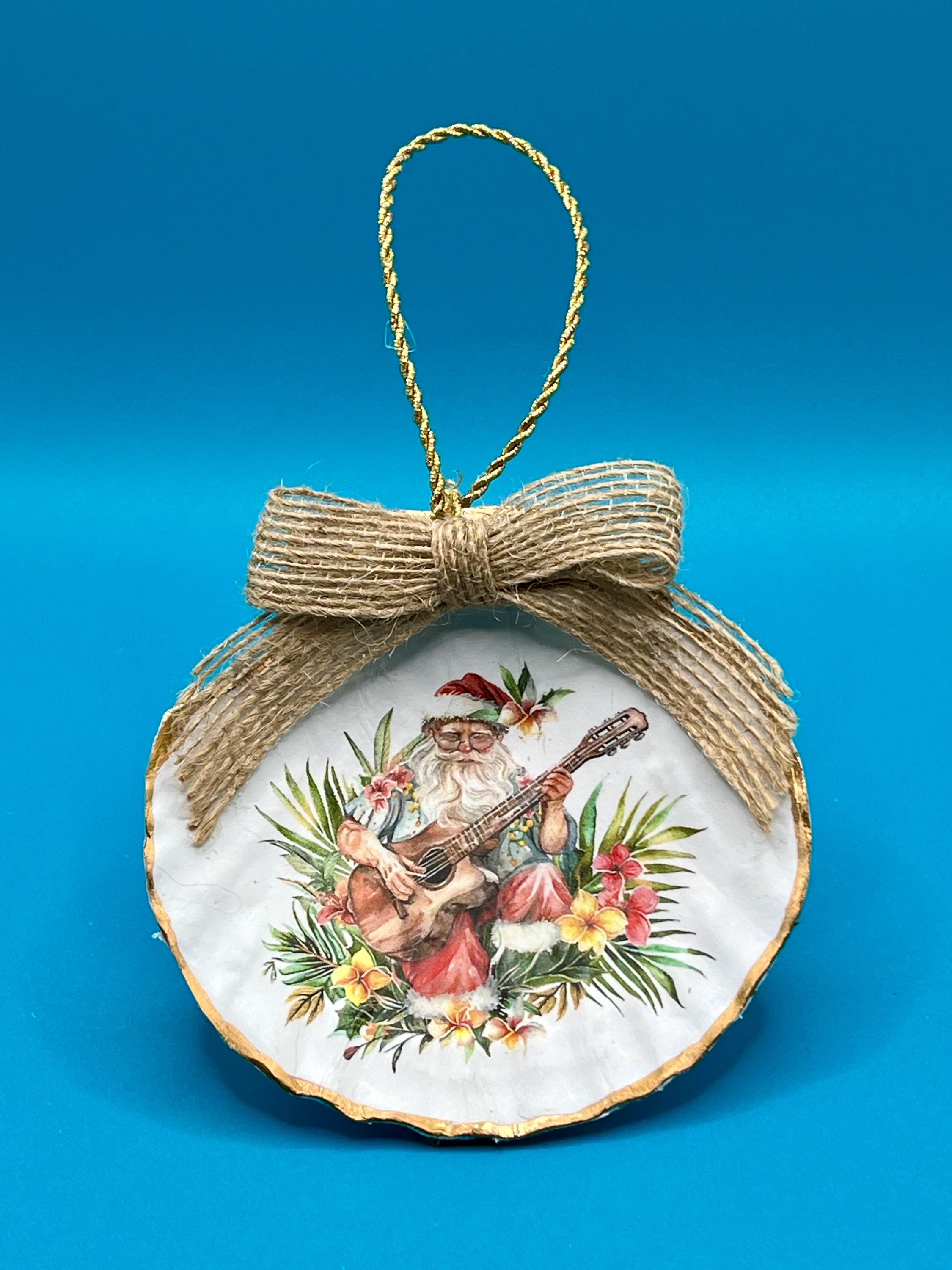 Natural Seashell Christmas Ornament, Santa Themed Handmade Ornament ...