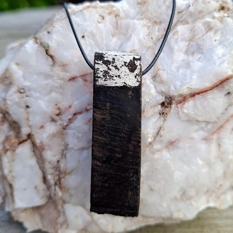 Lúiseach - Irish Bog Oak Pendant With Fine Silver Leaf - Etsy