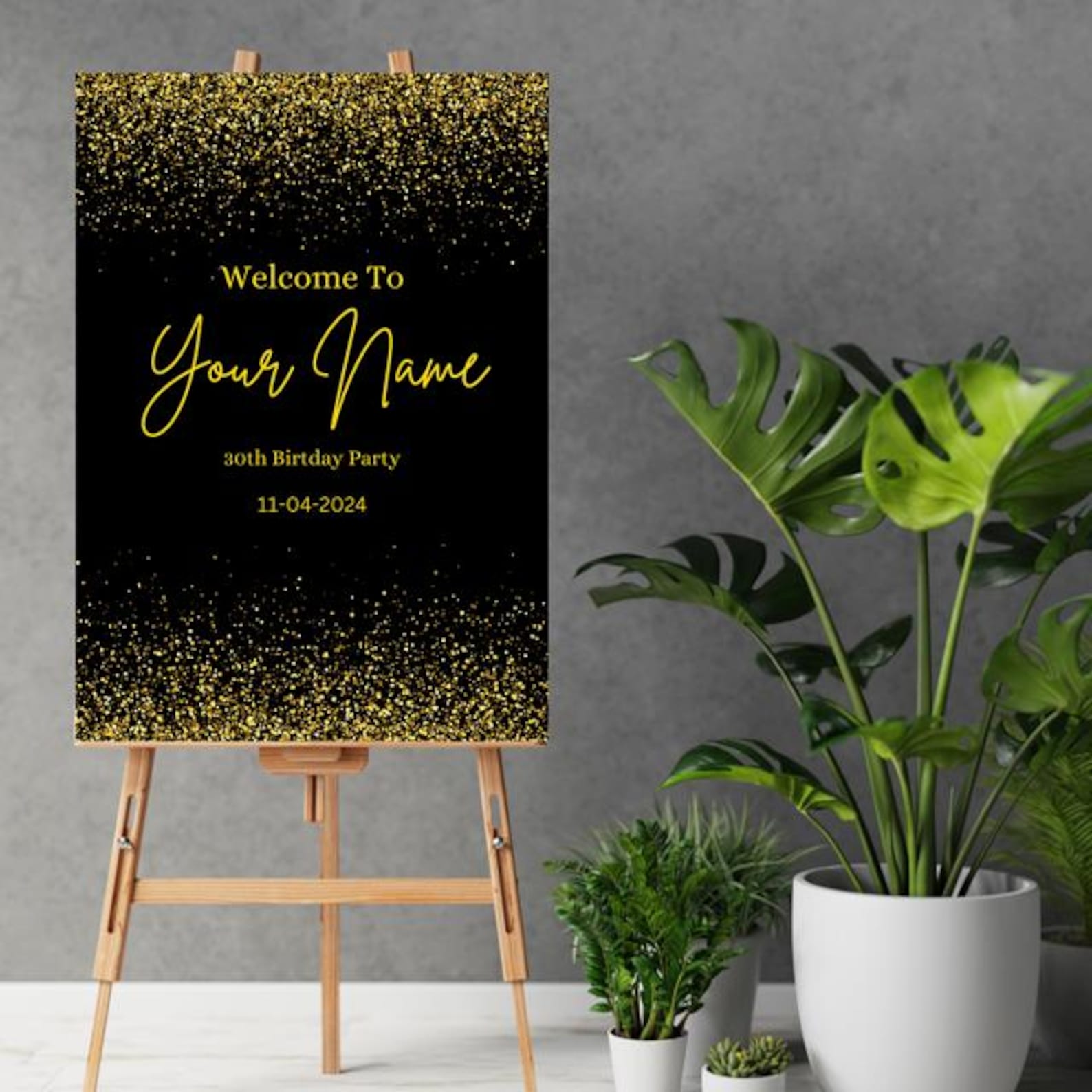 Personalized Black and Gold Birthday Welcome Board – Foamex Party Decor ...