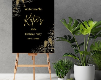 Personalized Black and Gold Birthday Welcome Board – Foamex Party Decor ...
