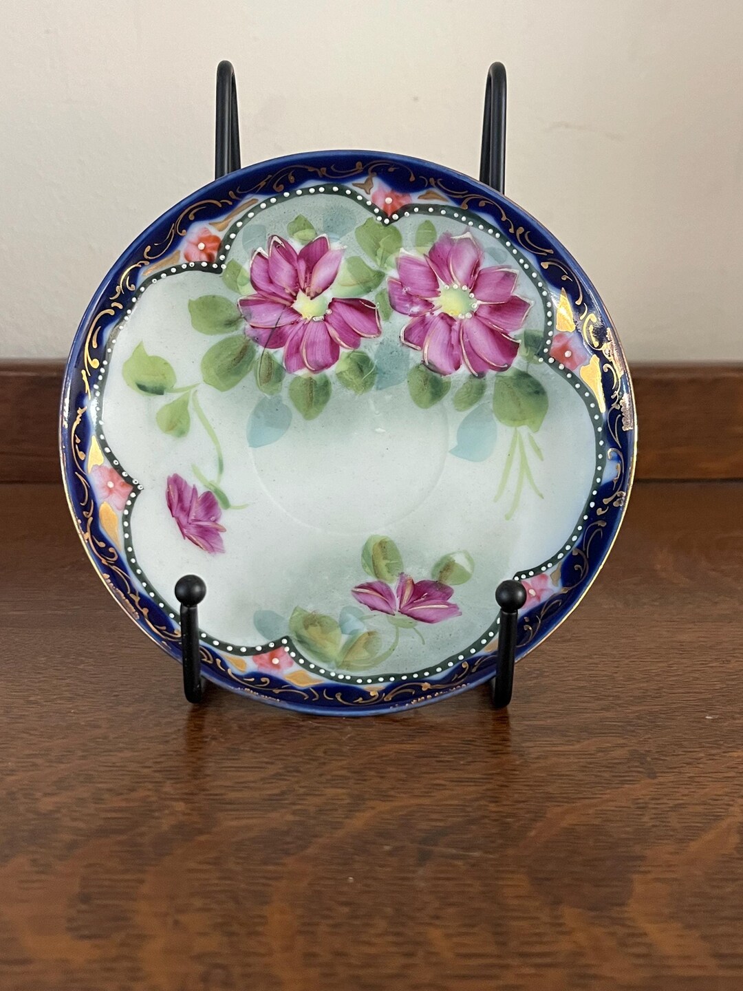 Hand Painted Porcelain Saucer, Japan, Cobalt Blue, Gold and Flowers - Etsy