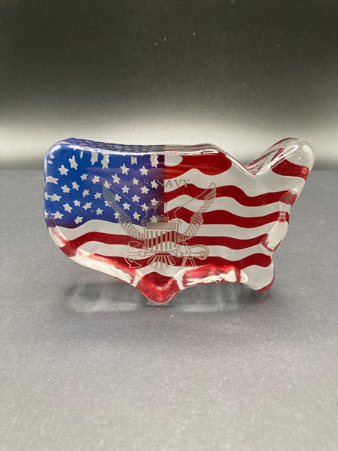 Fenton Art Glass USA Flag With Navy Emblem, Collectible or Paperweight ...