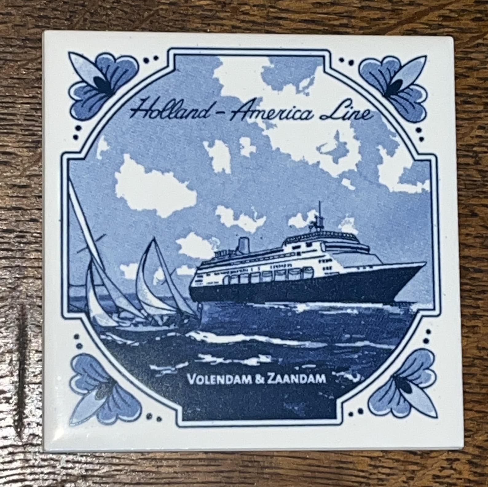 Delft Blue Ceramic Tile Coaster, Holland America Line, Vintage 1970s ...