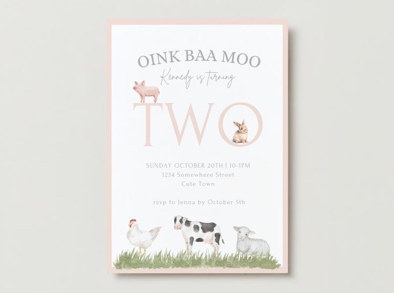 Oink Baa Moo Farm Theme Birthday Party Invitation | 2nd Birthday Party ...