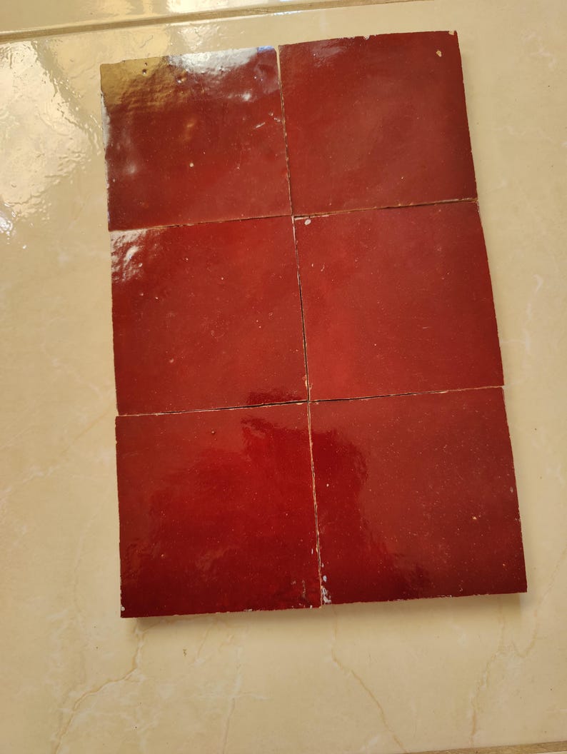 Handmade Moroccan Zellige Tile: Deep Red Glazed Tilework (4x4 In) - Etsy