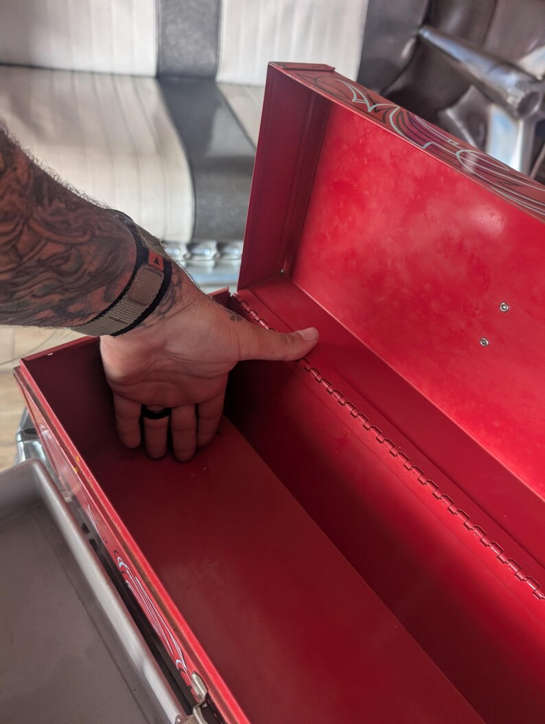 Pinstriped Vintage Tool Box. Red With Blue and Black Striping - Etsy