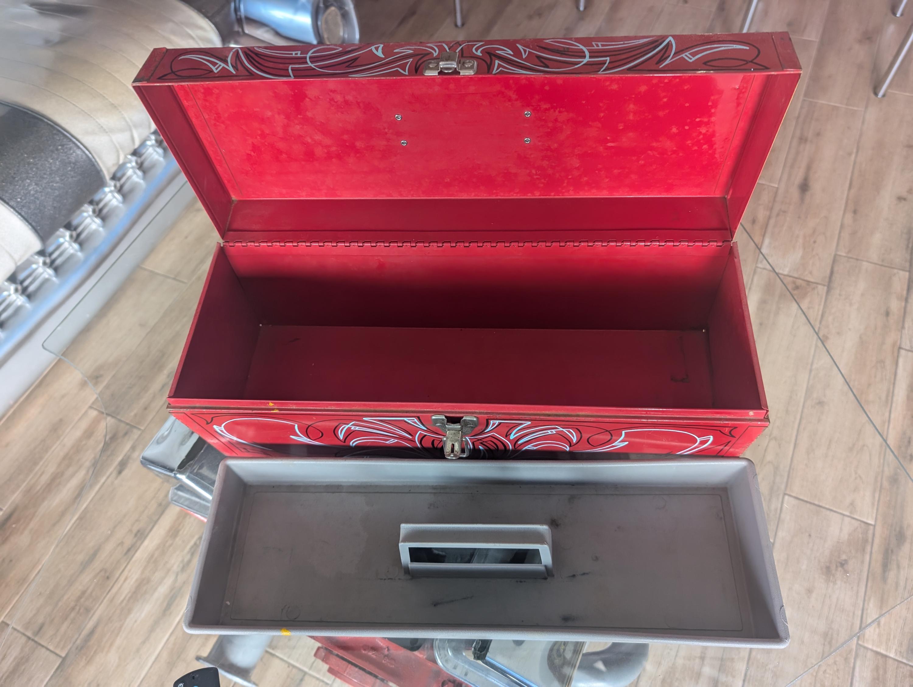 Pinstriped Vintage Tool Box. Red With Blue and Black Striping - Etsy