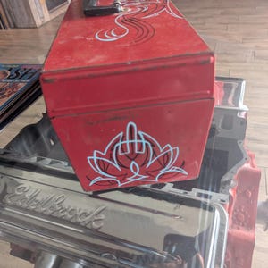 Pinstriped Vintage Tool Box. Red With Blue and Black Striping - Etsy