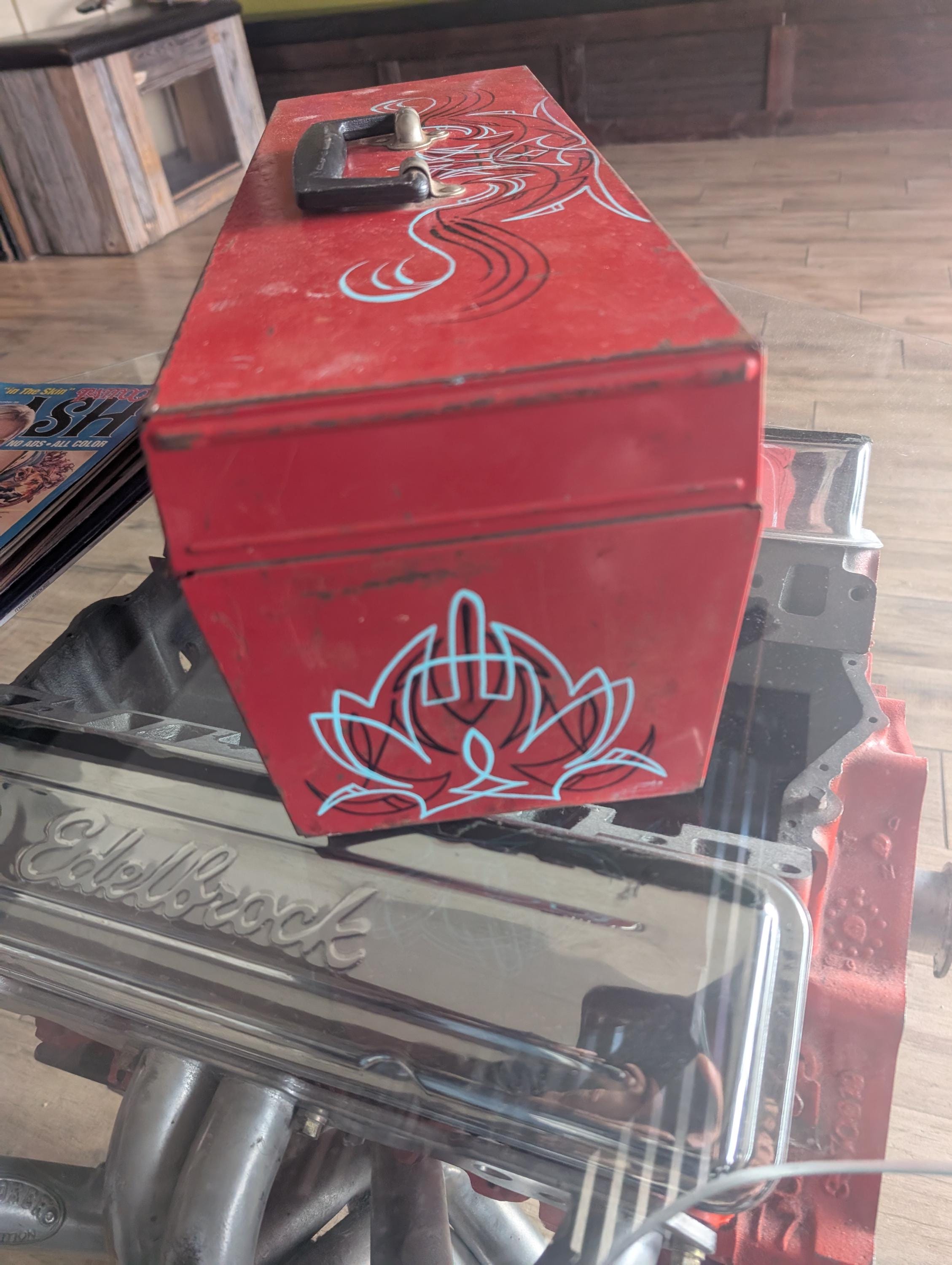 Pinstriped Vintage Tool Box. Red With Blue and Black Striping - Etsy