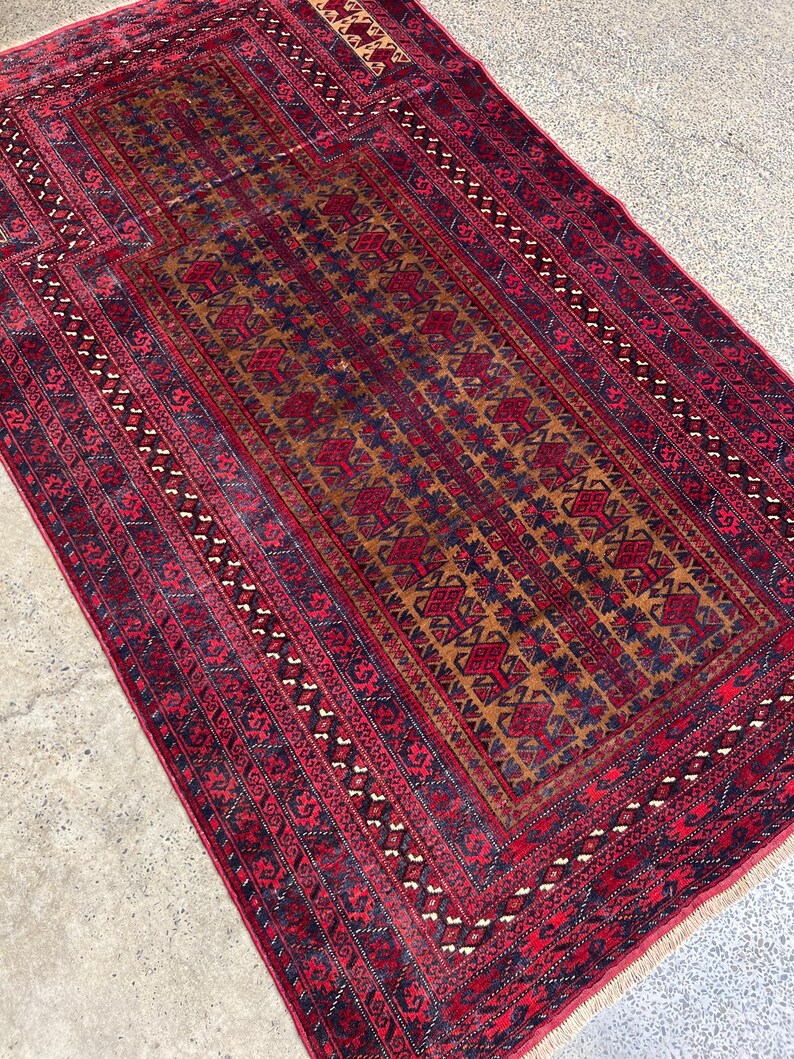 Rustic Red and Brown 4.8x2.10ft Floral Rug - Prayer Rug - Vintage Rug ...