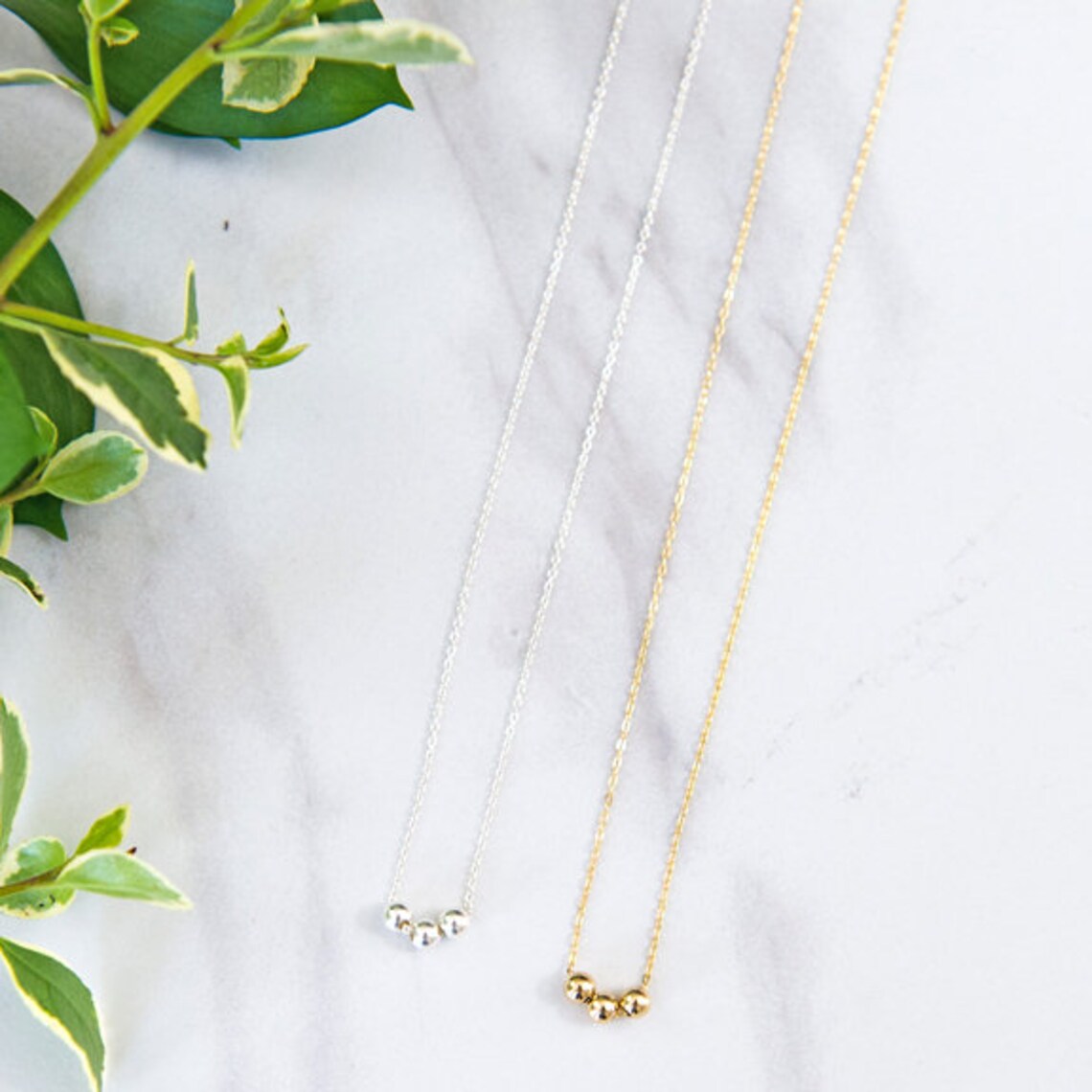 Three Beads Necklace / Sterling Silver or 14 Gold Filled / - Etsy