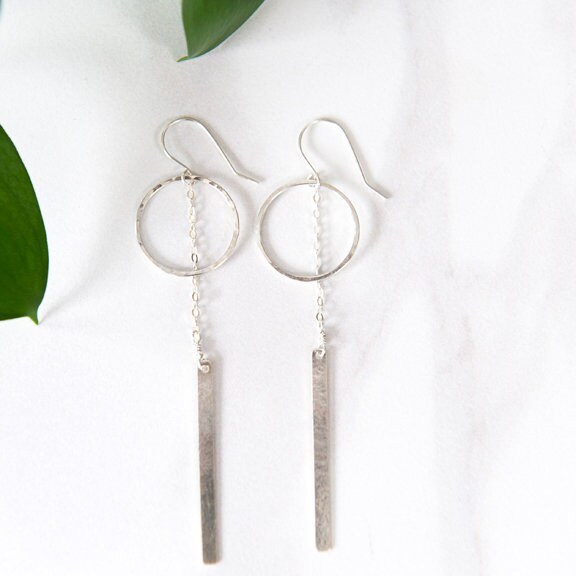Circle Bar Dangle Earrings / Sterling Silver or 14k Gold Filled ...