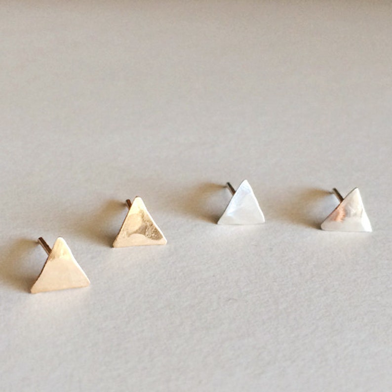 Hammered Triangle Stud Earrings / Dainty Jewelry / Sterling - Etsy