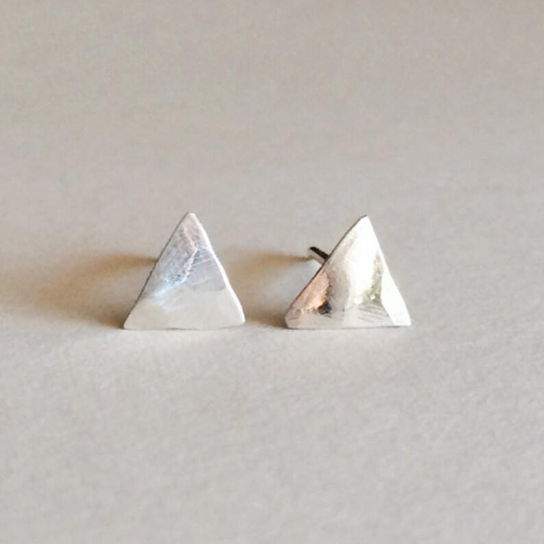Hammered Triangle Stud Earrings / Dainty Jewelry / Sterling - Etsy