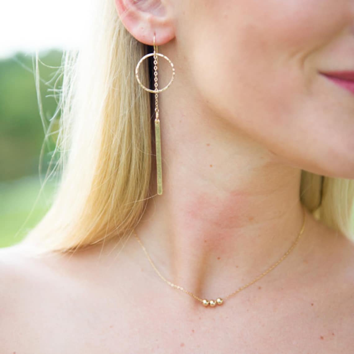 Circle Bar Dangle Earrings / Sterling Silver or 14k Gold Filled ...