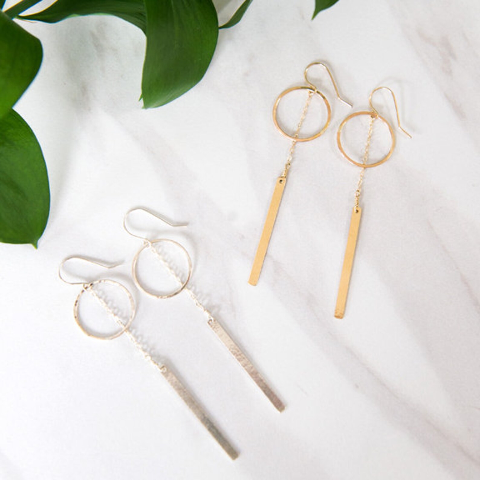 Circle Bar Dangle Earrings / Sterling Silver or 14k Gold Filled ...