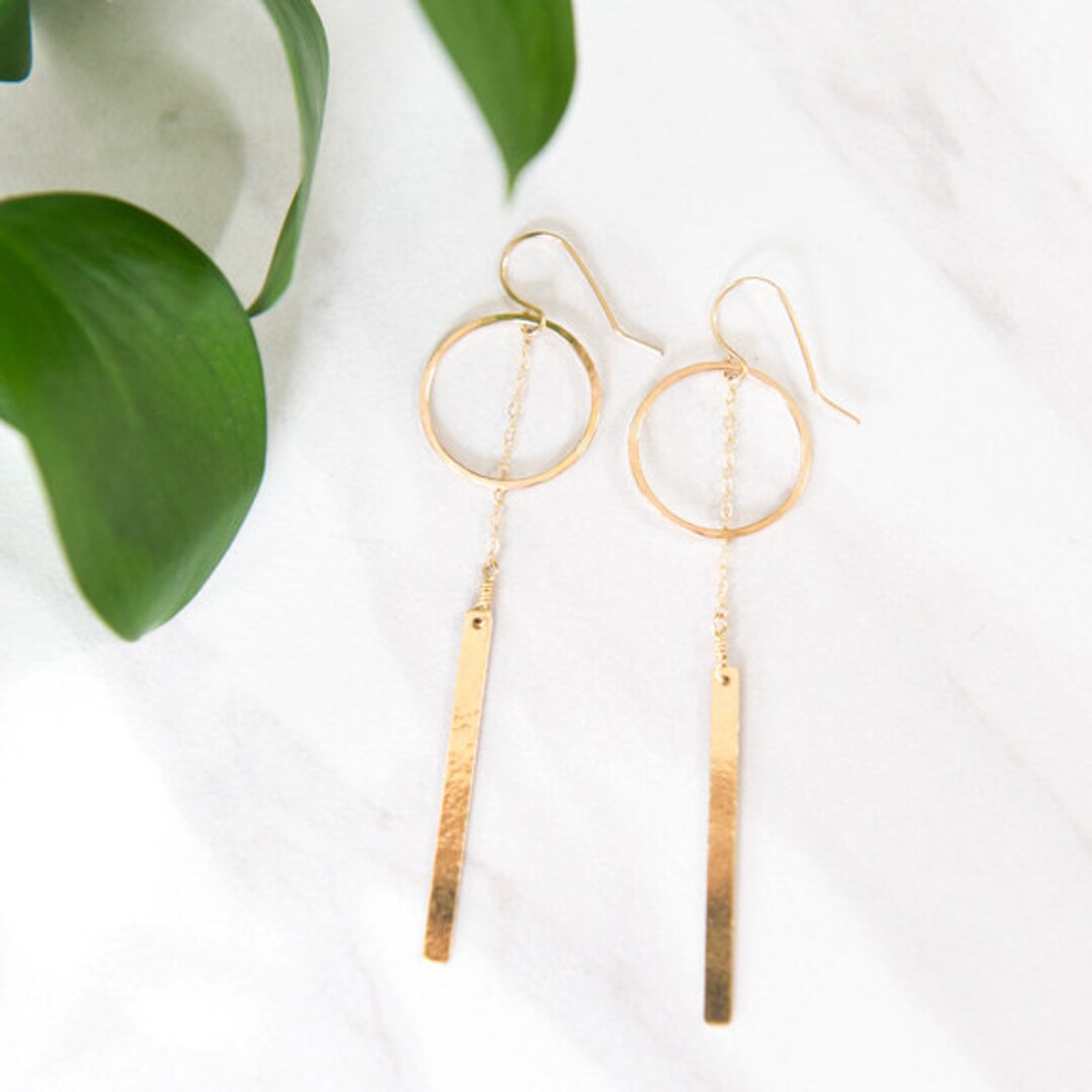 Circle Bar Dangle Earrings / Sterling Silver or 14k Gold Filled ...