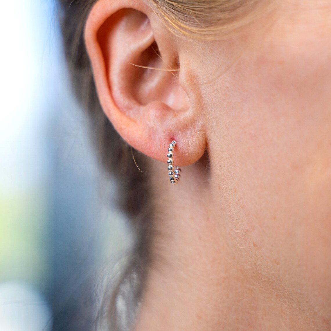 Ear Hugger Hoop Earrings / Smooth Hammered or Beaded / - Etsy