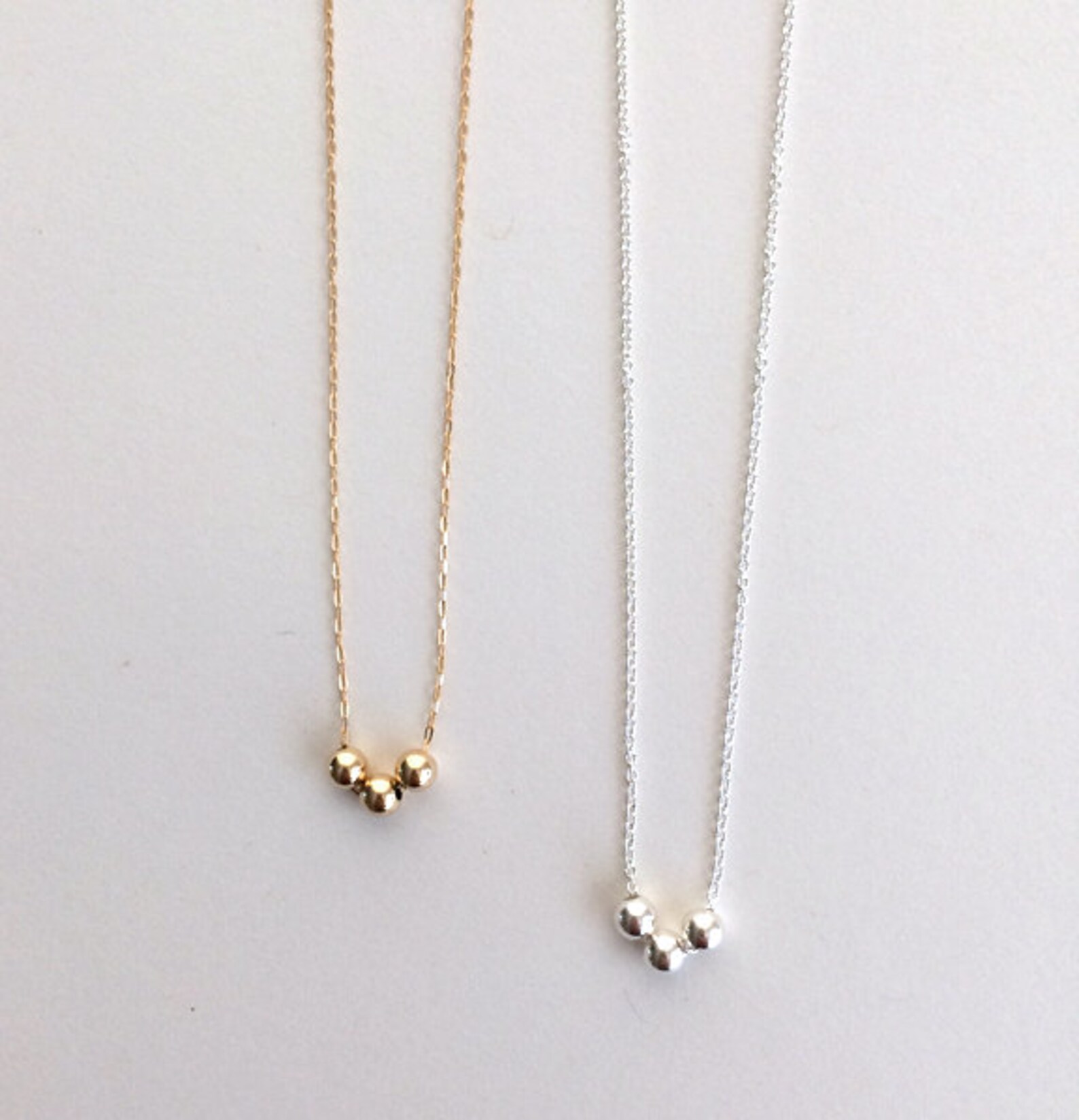 Three Beads Necklace / Sterling Silver or 14 Gold Filled / - Etsy