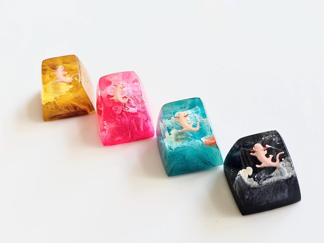 Axolotl Keycap SA Profile, Black Axolotl Resin Keycap, Custom Axolotl ...
