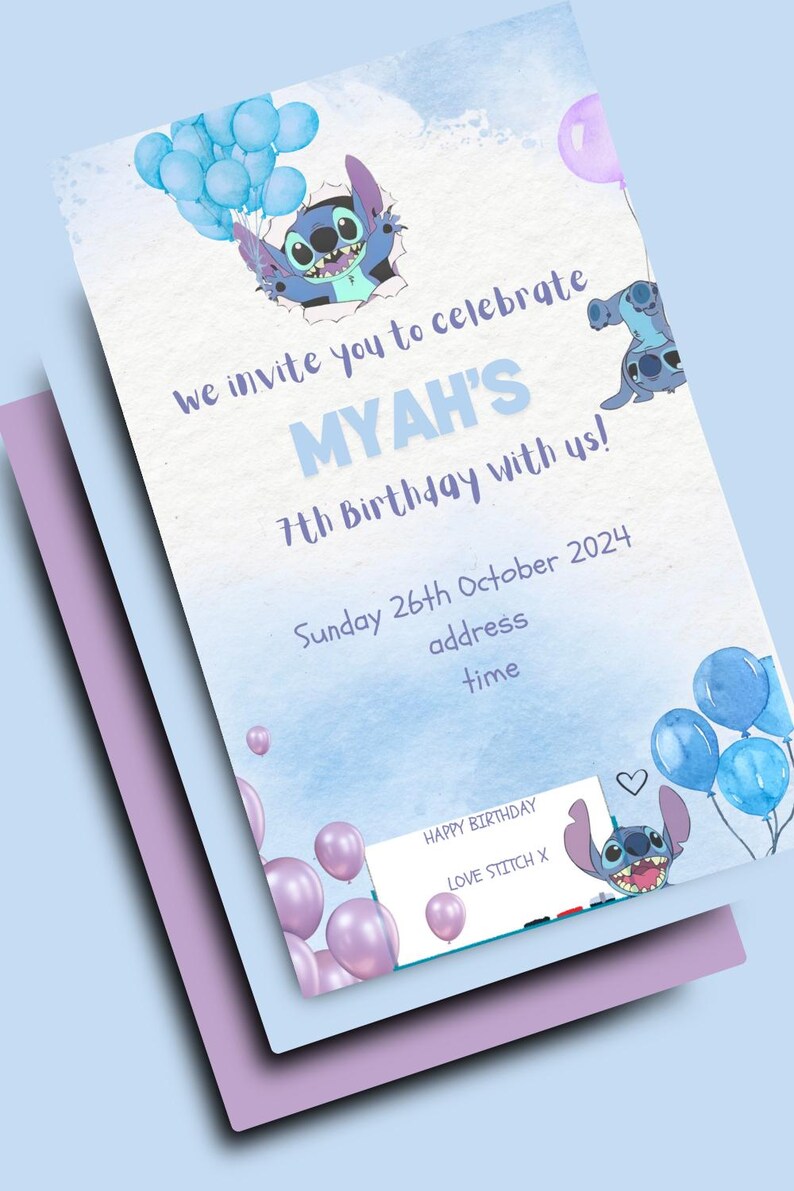 Stitch Birthday Invitations Digital File - Etsy