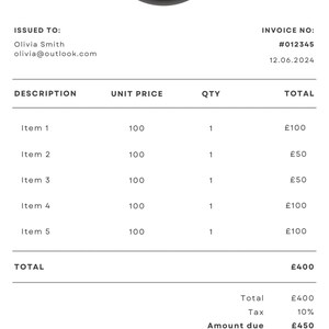 Custom Business Invoice Template Digital File - Etsy