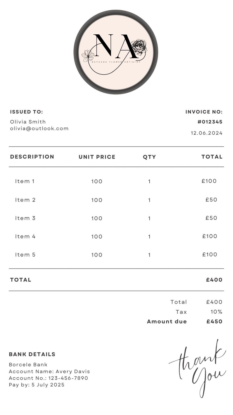 Custom Business Invoice Template Digital File - Etsy