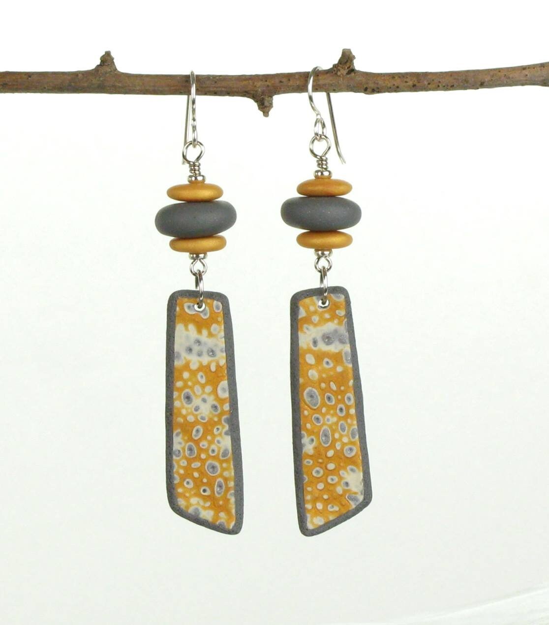 Rustic Modern Art Earrings Unique Abstract Art Long Dangle | Etsy