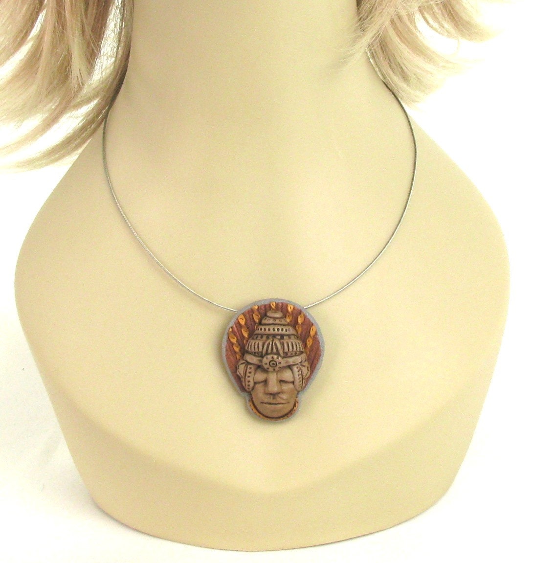 Tribal Talisman Necklace, Sculpted Face Pendant Art Jewelry, Unique ...