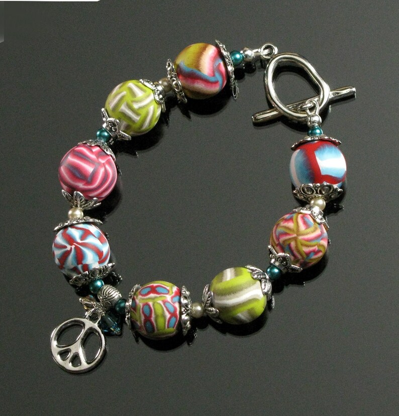 Colorful Peace Sign Bracelet Unique Clay Bead Toggle Clasp | Etsy