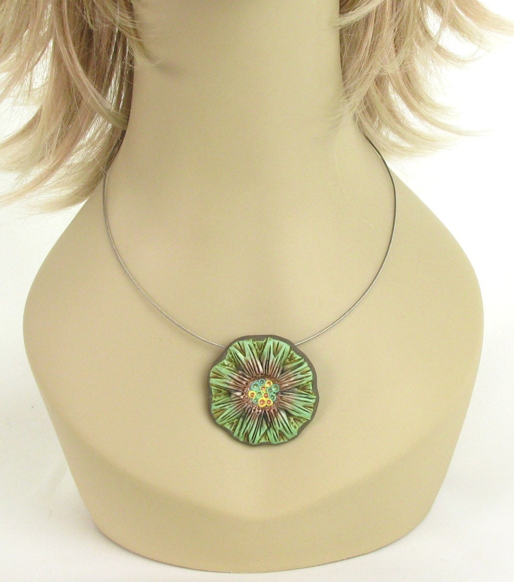 Earthy Organic Statement Necklace & Brooch Duo, Whimsical Clay Pendant ...
