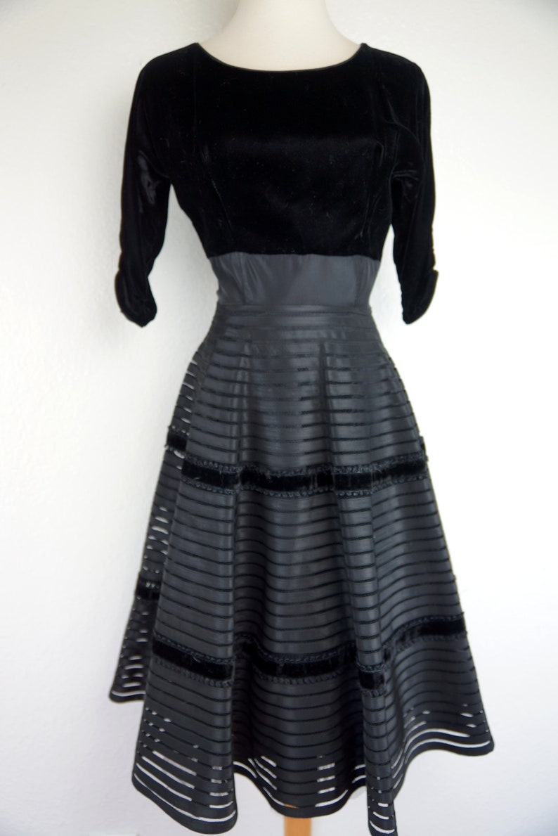 1940s Velvet Dress Crinoline Fit and Flare Wide Skirt Black - Etsy