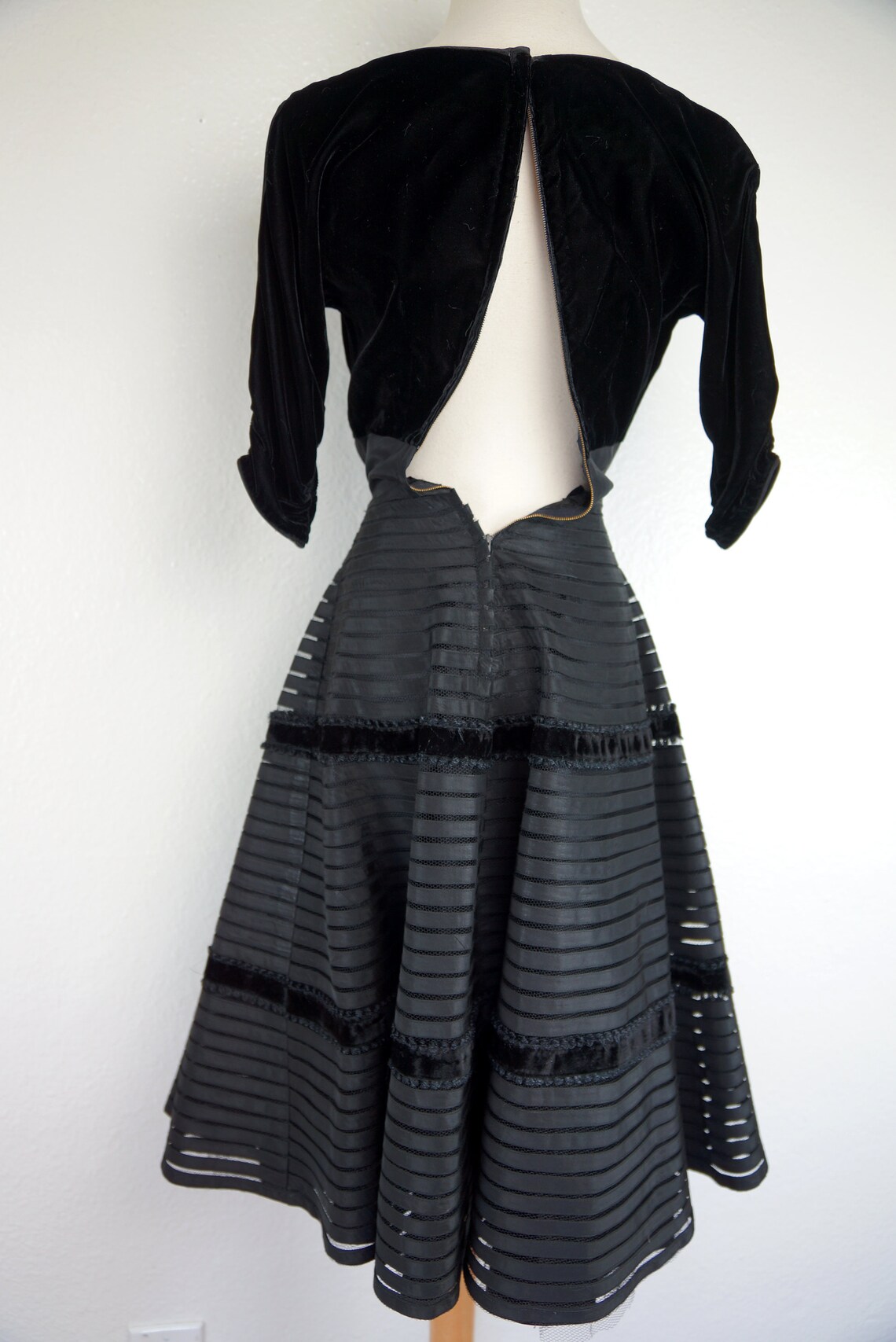 1940s Velvet Dress Crinoline Fit and Flare Wide Skirt Black | Etsy