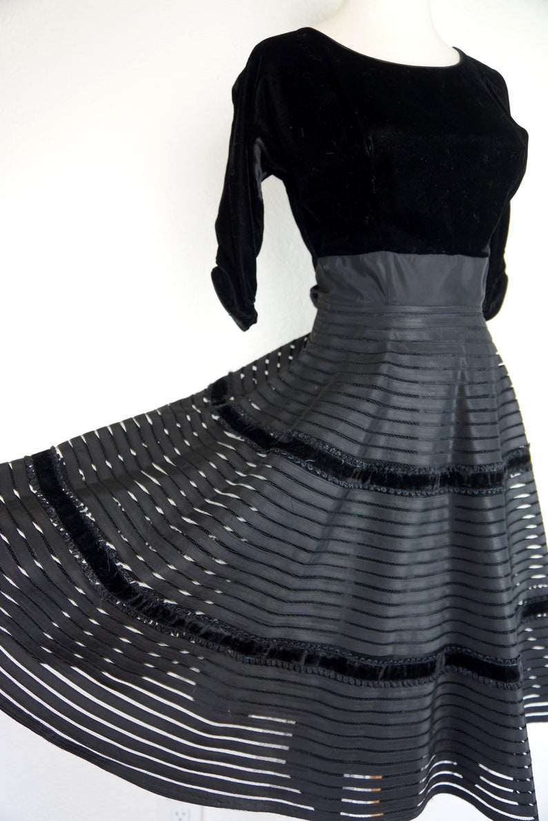 1940s Velvet Dress Crinoline Fit and Flare Wide Skirt Black | Etsy