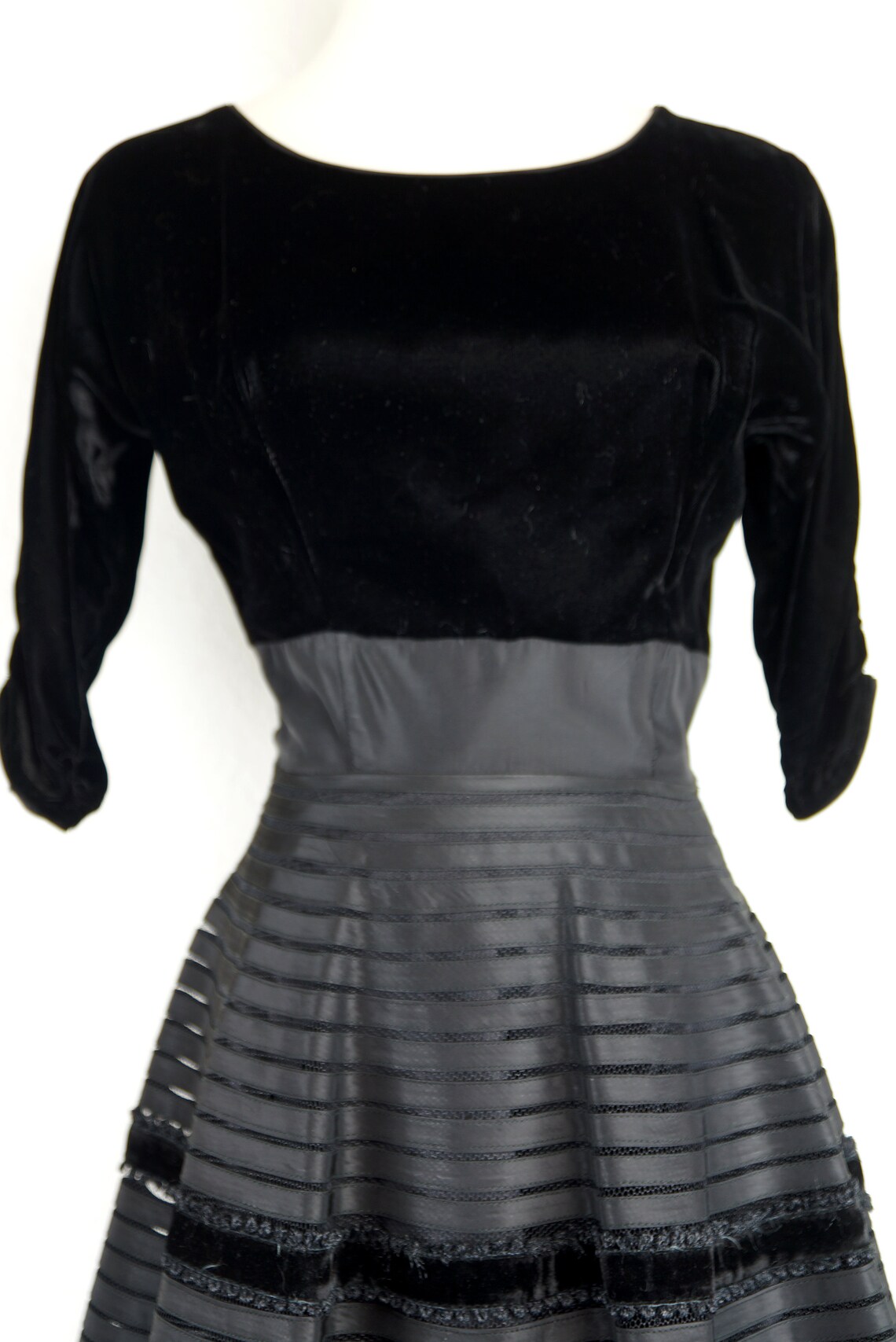 1940s Velvet Dress Crinoline Fit and Flare Wide Skirt Black - Etsy