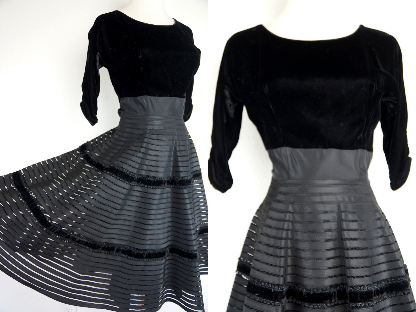 1940s Velvet Dress Crinoline Fit and Flare Wide Skirt Black - Etsy