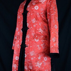 Red Damask Jacket Faux Lambswool Satin Asian Coat Flower - Etsy