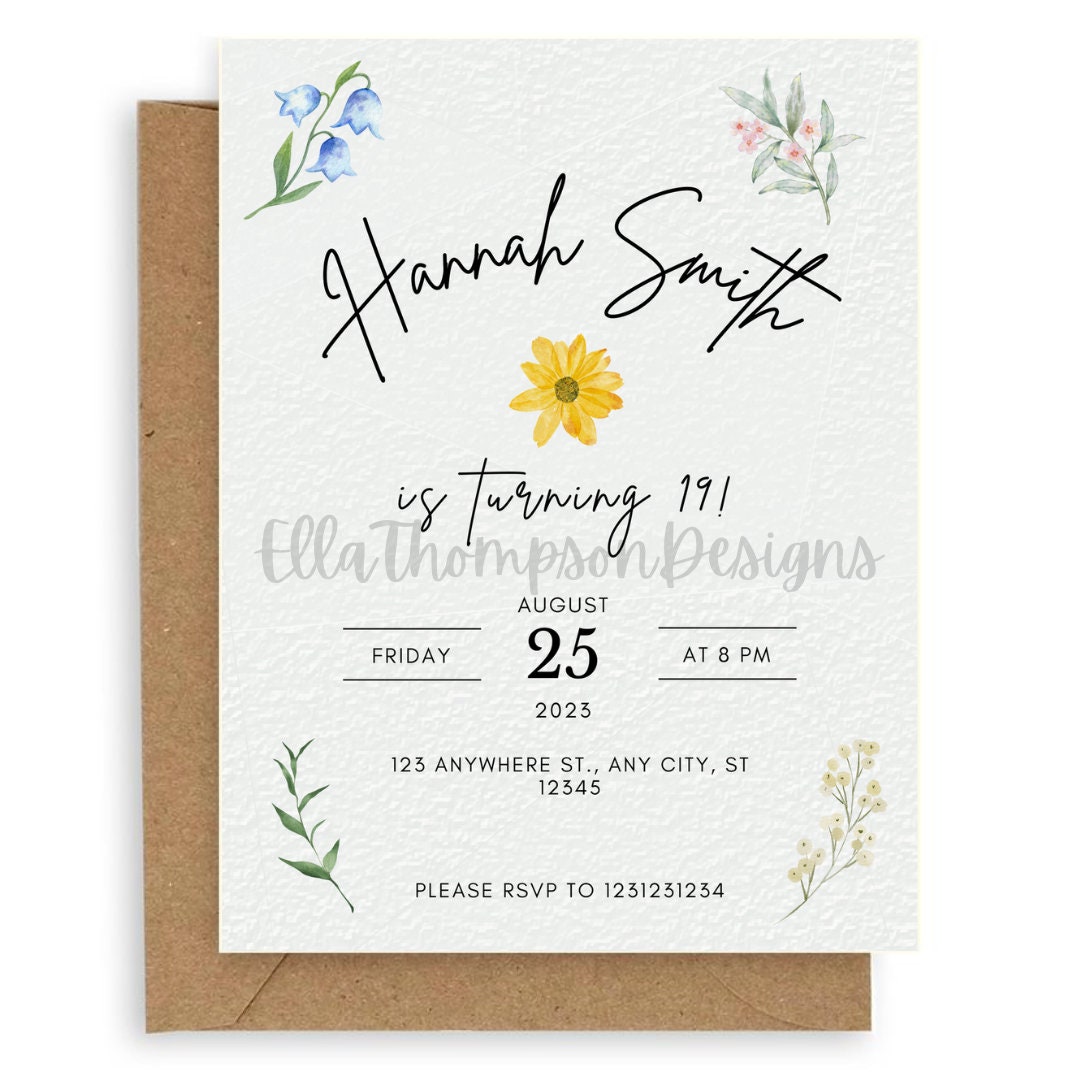 Floral and Paper Birthday Invitation Template - Etsy