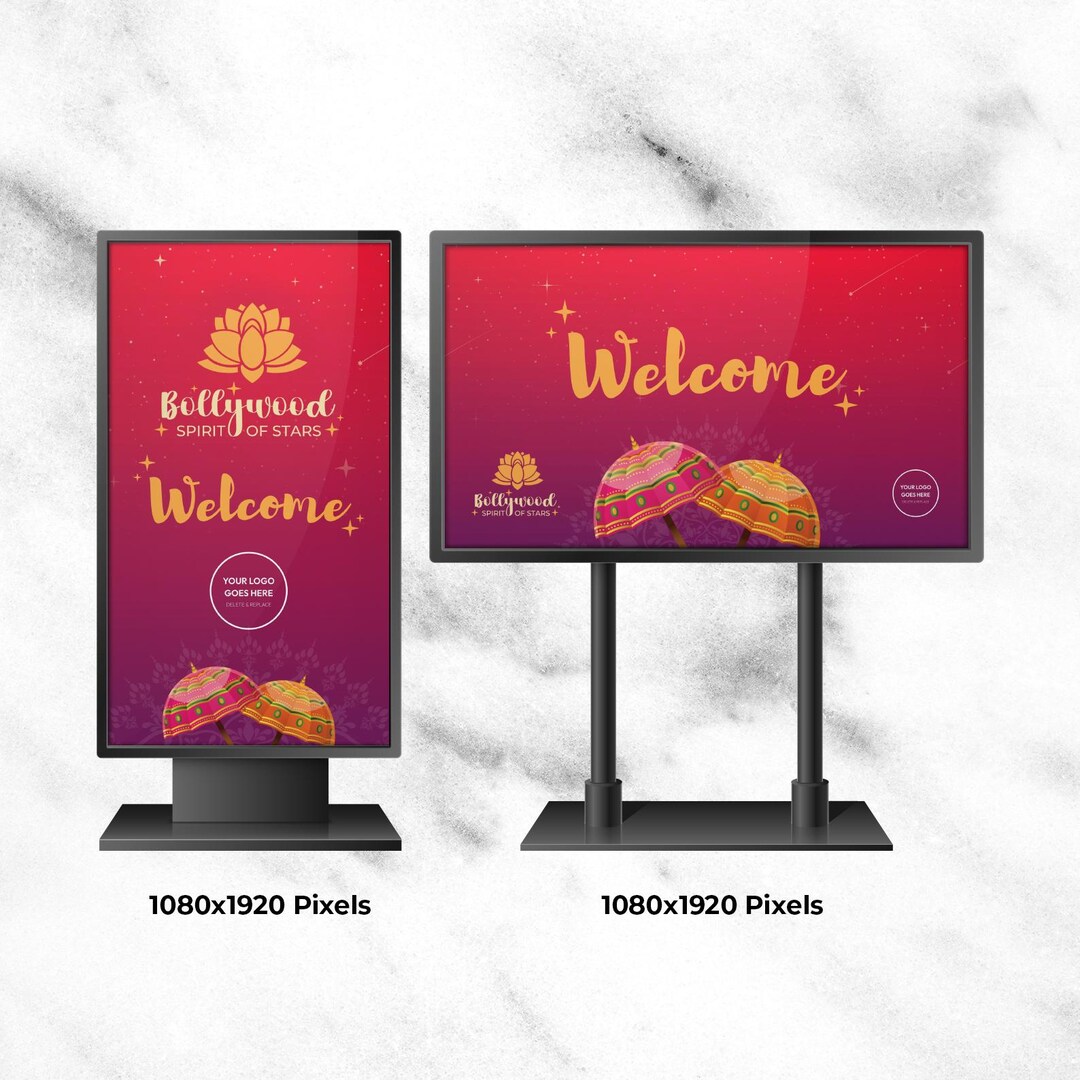 Bollywood Gala Digital Welcome Signage | Editable Digital Screen ...