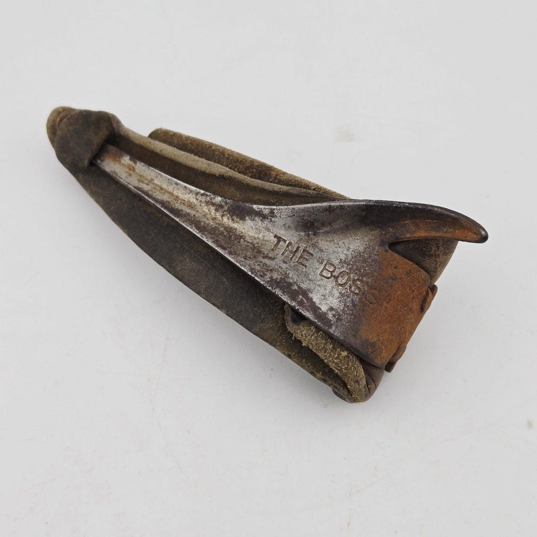 Antique Corn Husking Peg Hook Tool THE BOSS Leather Primitive Farm ...