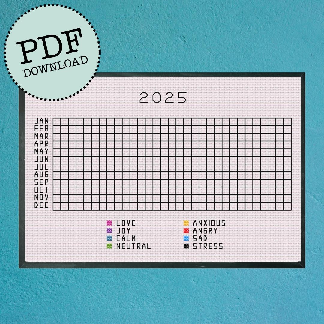 Colorful Mood Tracker Cross Stitch Square Pattern DIY Mental Wellness ...
