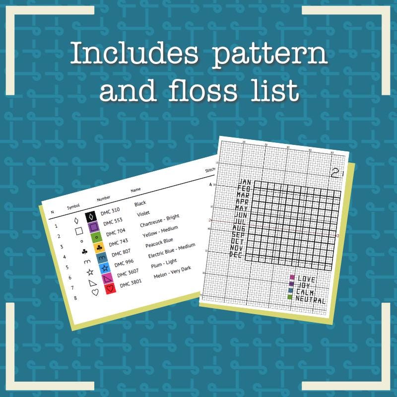 Colorful Mood Tracker Cross Stitch Square Pattern | DIY Mental Wellness ...