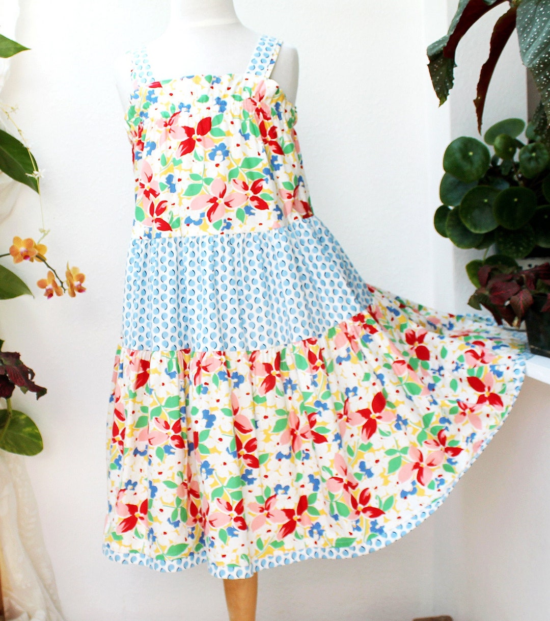 Discounted Prototype Size 7 Girls Summer Dress, Retro Floral Dress for ...