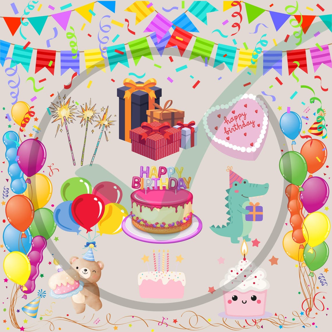 100+ Birthday PNG Clipart Bundle | Cute Balloons, Cakes, and Party ...