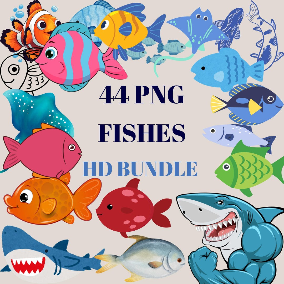 44 PNG Fish Clipart Bundle - High-resolution Sea Life Graphics for ...