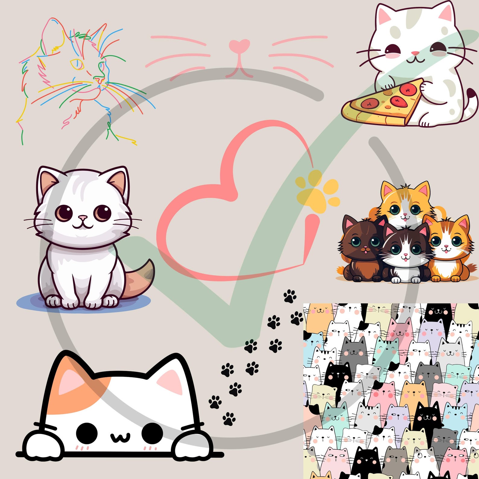 70 PNG Cat Clipart Bundle High-quality Digital Cat Illustrations for T ...