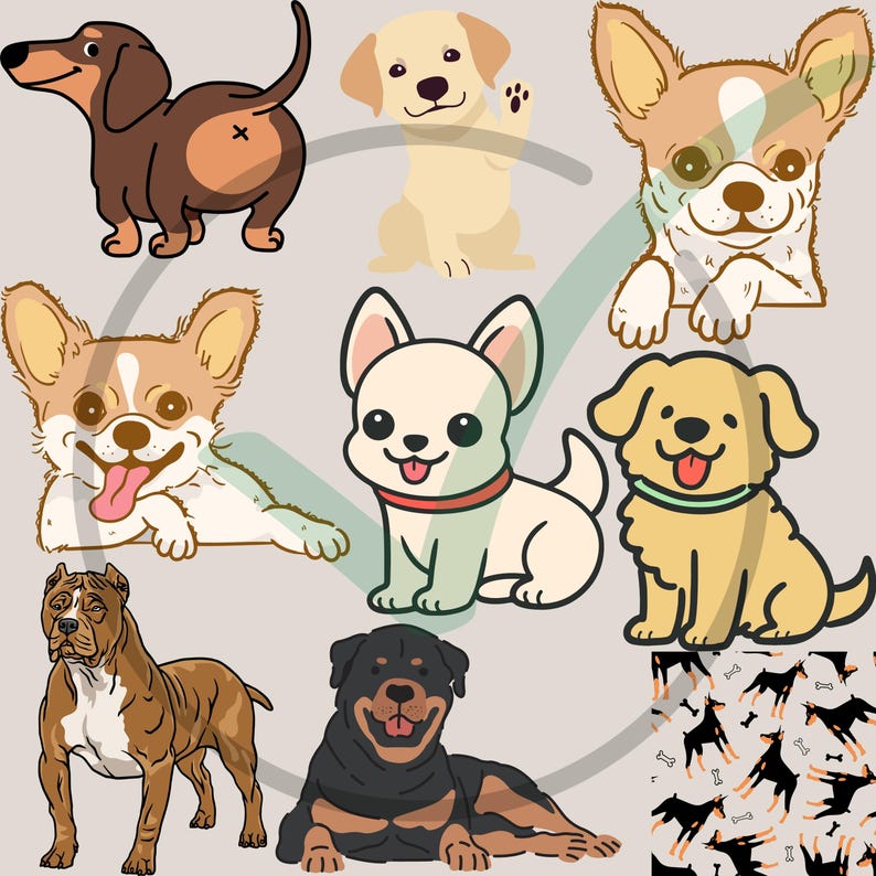 70 PNG Dog Clipart Bundle - Cute & Cartoon Dog Designs for Stickers, T ...
